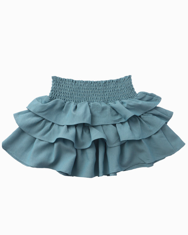 Shirred Rah-Rah Skirt in Chambray - alfaberry